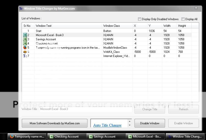 Temporarily name my running programs icon in the taskbar for Windows 7